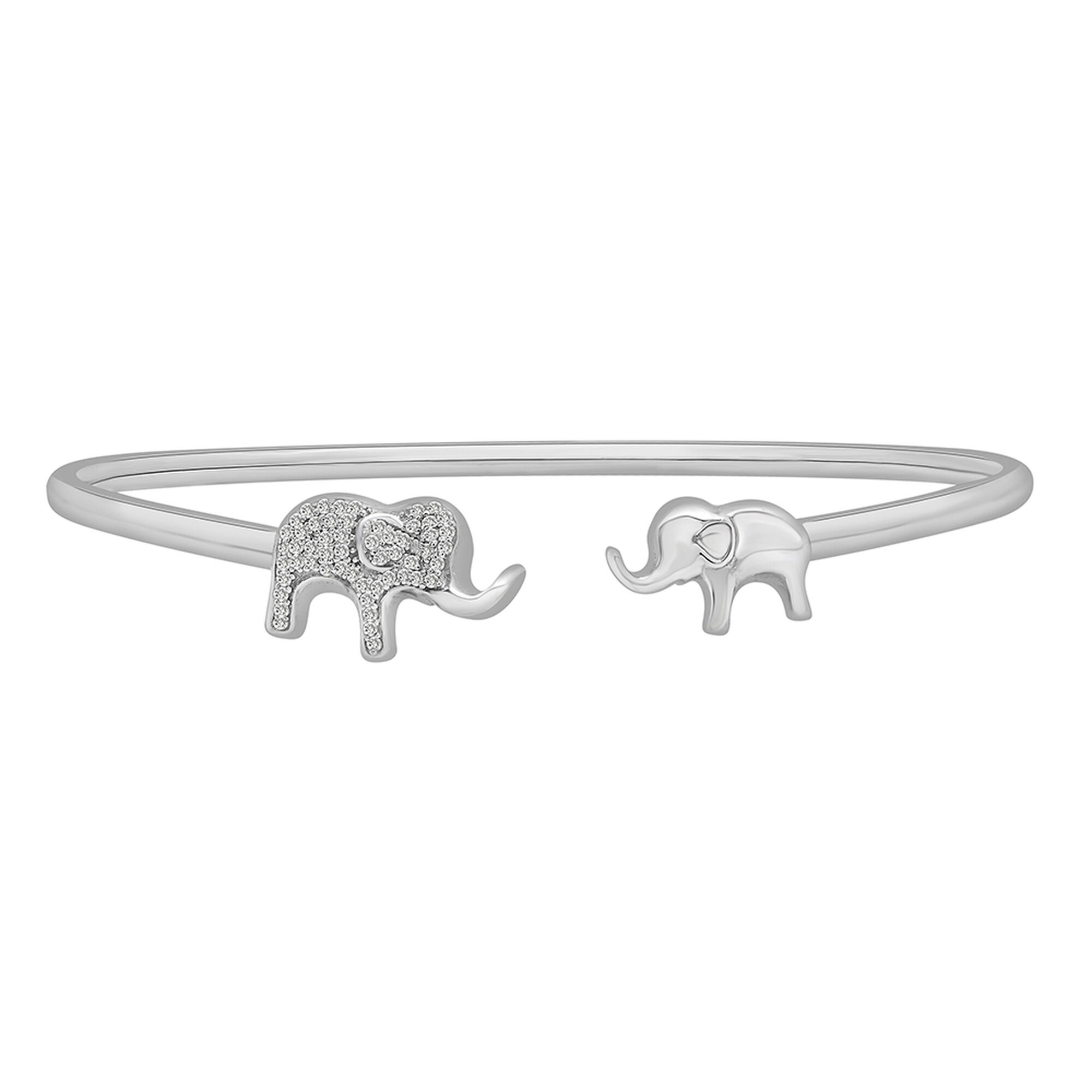 Diamond Elephant Bangle in Sterling Silver