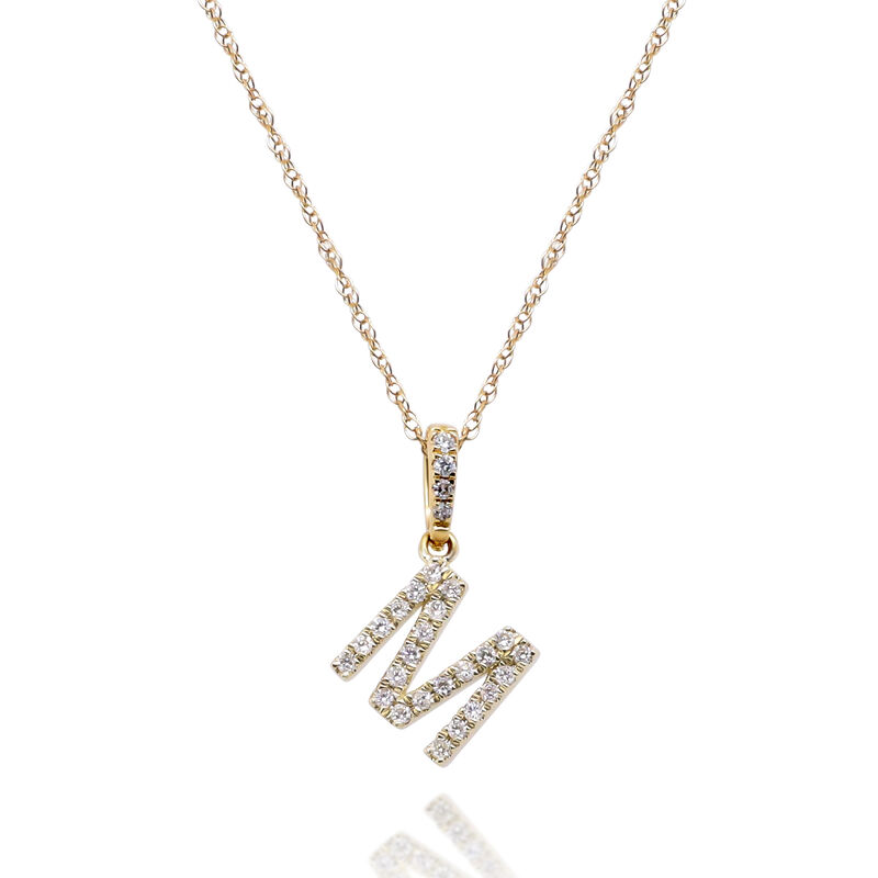 Diamond M Initial Pendant in 10K Yellow Gold