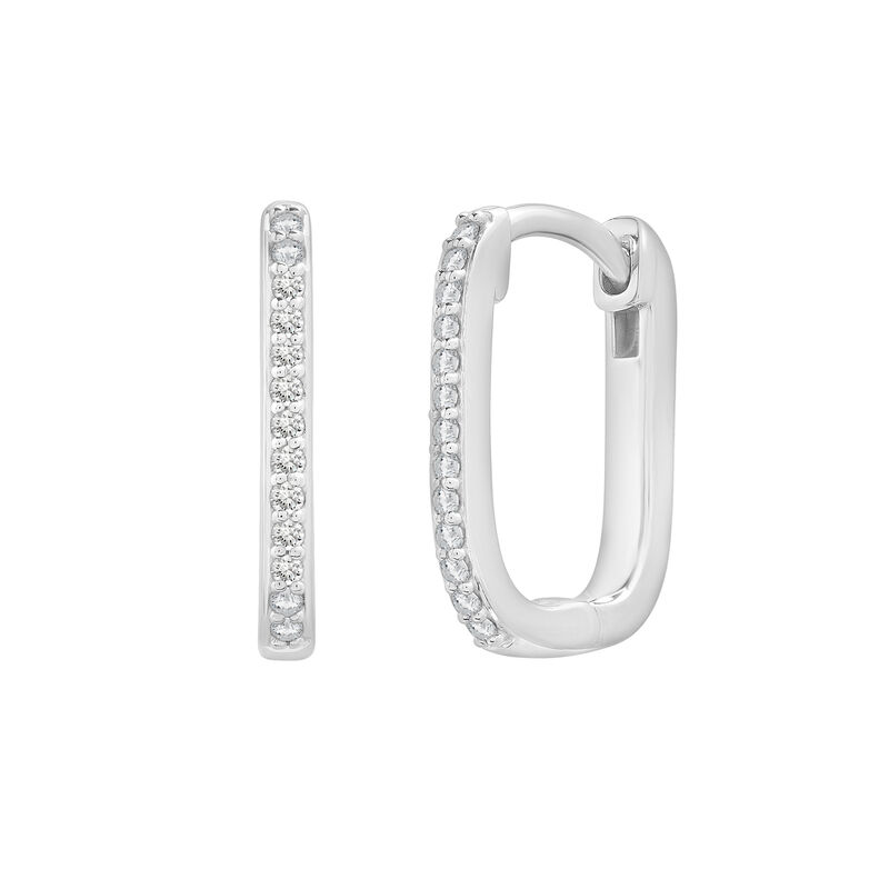 Rectangular Diamond Huggie Hoops in Sterling Silver (1/10 ct. tw)