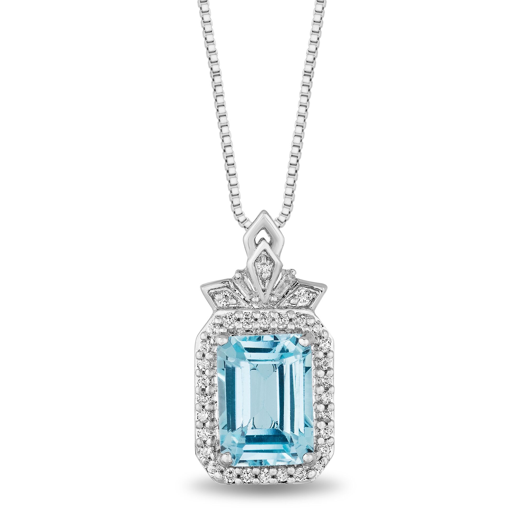 Enchanted Disney® Emerald-Cut Blue Topaz and Diamond Elsa Pendant in ...