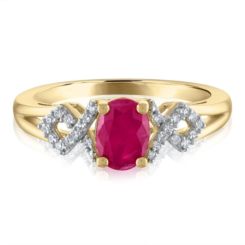 14K Yellow Gold Oval-Shaped Gemstone & Diamond Ring with 1/8 ct. tw ...