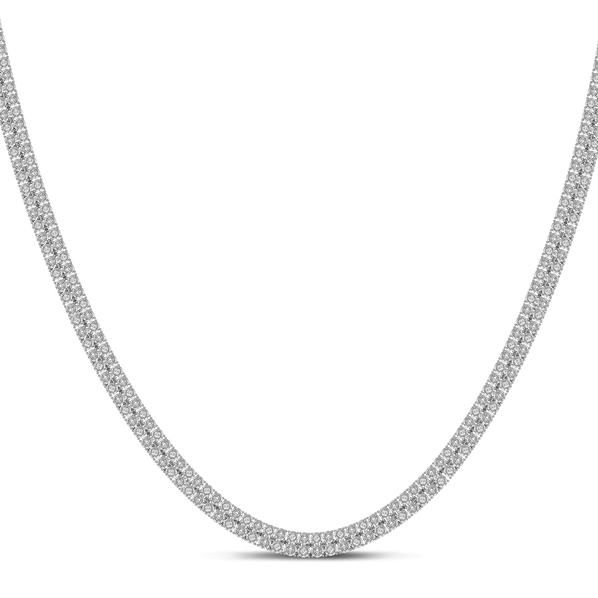 Double Row Diamond Tennis Necklace, Sterling Silver (1 ct.)