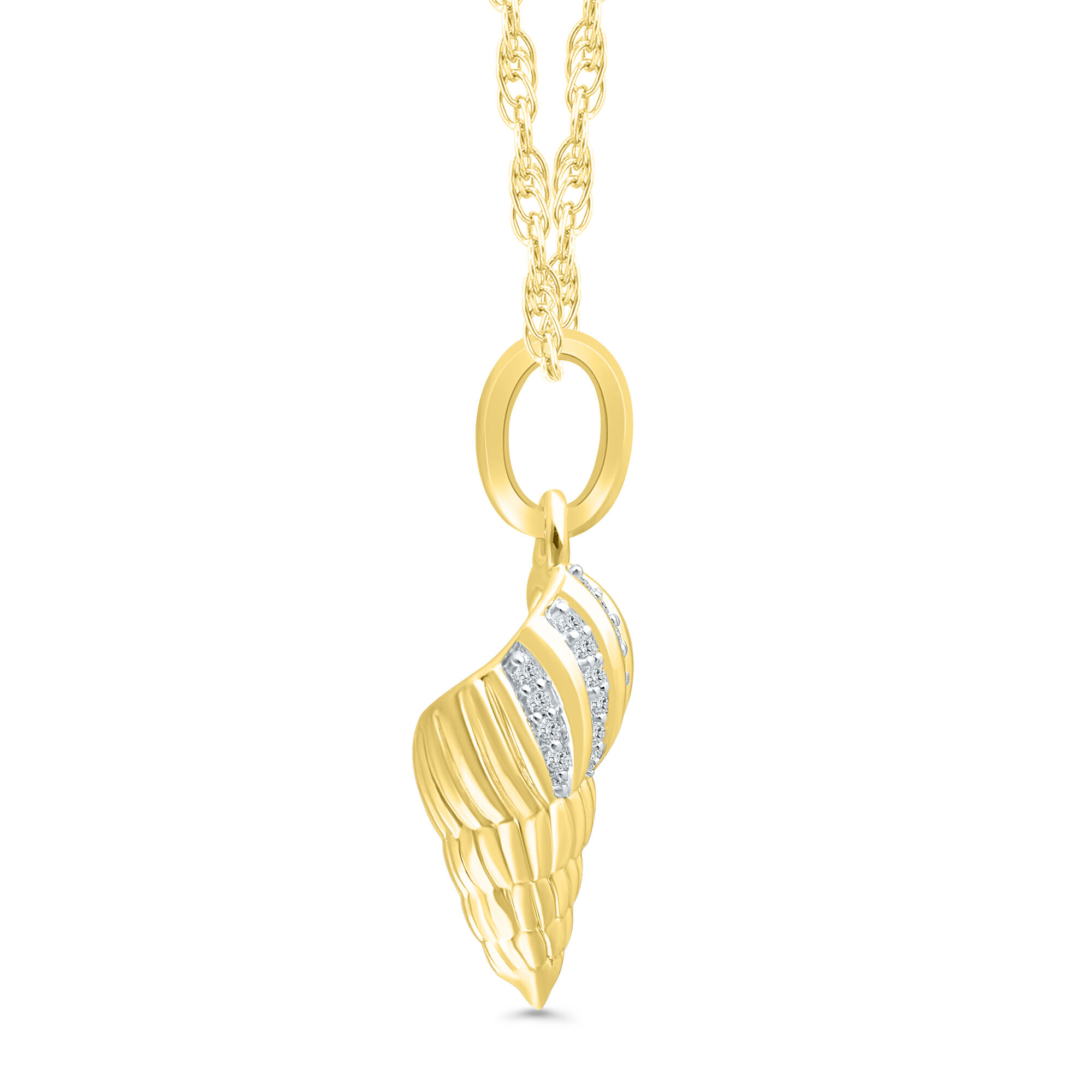 10K Yellow Gold Conch Shell Pendant with Diamond Accents - Stylish and ...