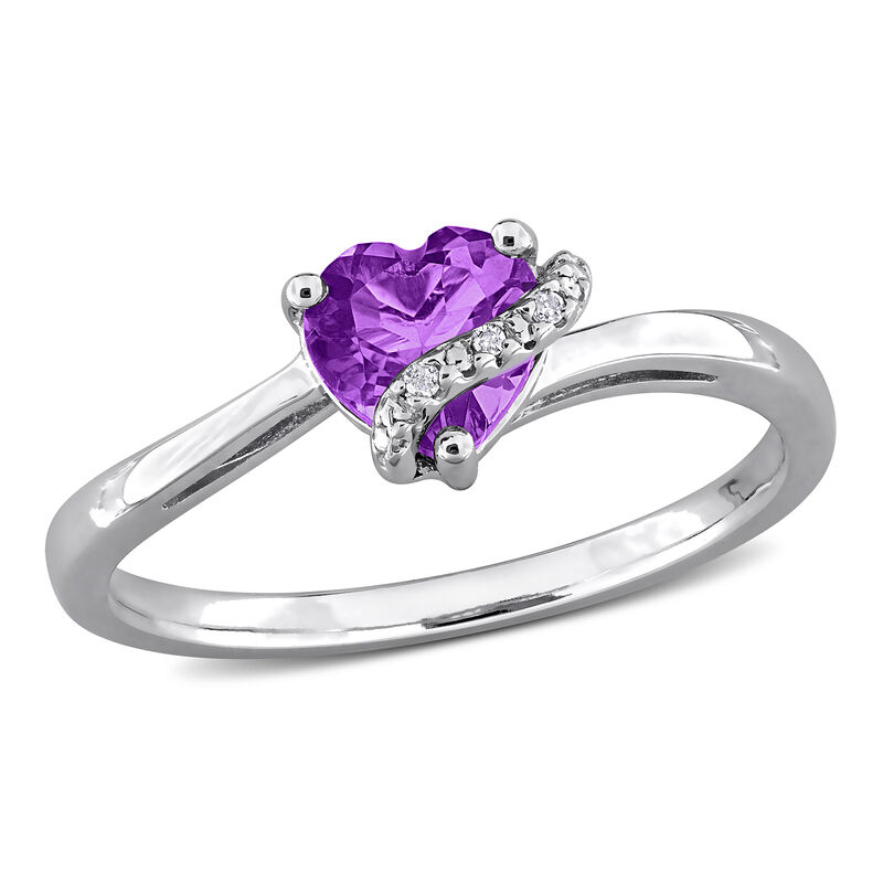 Heart-Shaped Gemstone and Diamond Accent Ring in Sterling Silver
