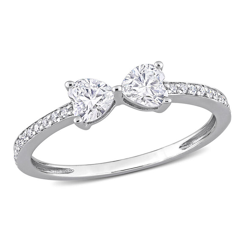 Heart-Shaped Moissanite Stacking Ring with Bow Design