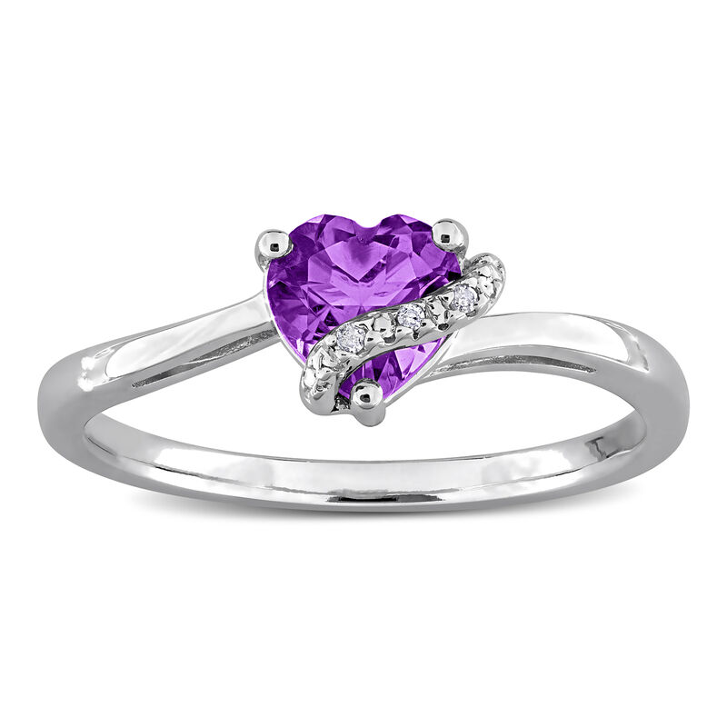 Heart-Shaped Gemstone and Diamond Accent Ring in Sterling Silver