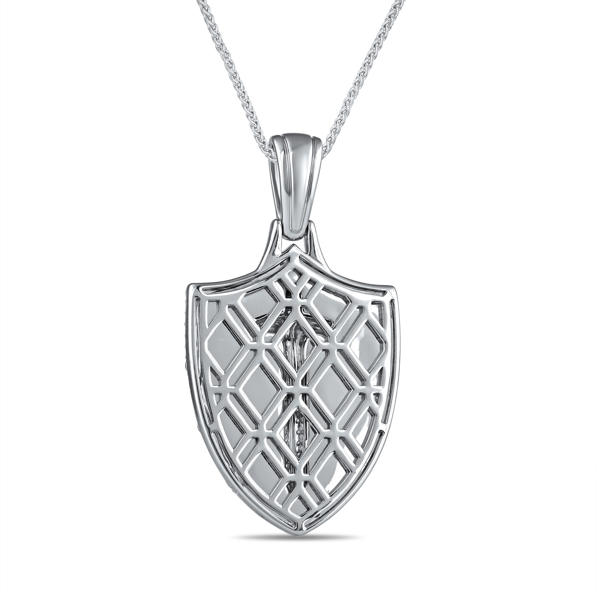 Black and White Diamond Sword and Shield Pendant in Sterling Silver and ...
