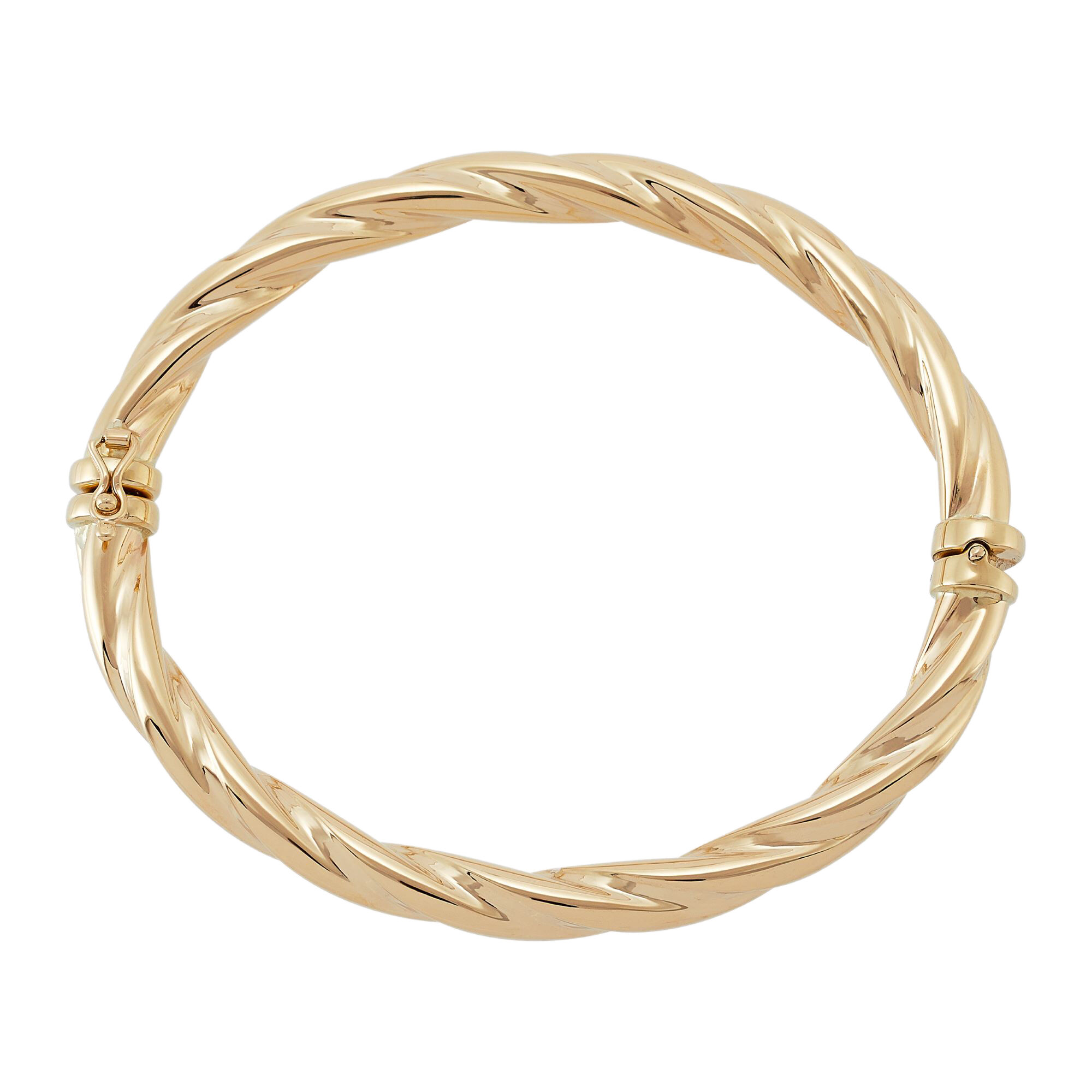 Twisted Hinged Bangle in 14K Yellow Gold, 6MM, 7"