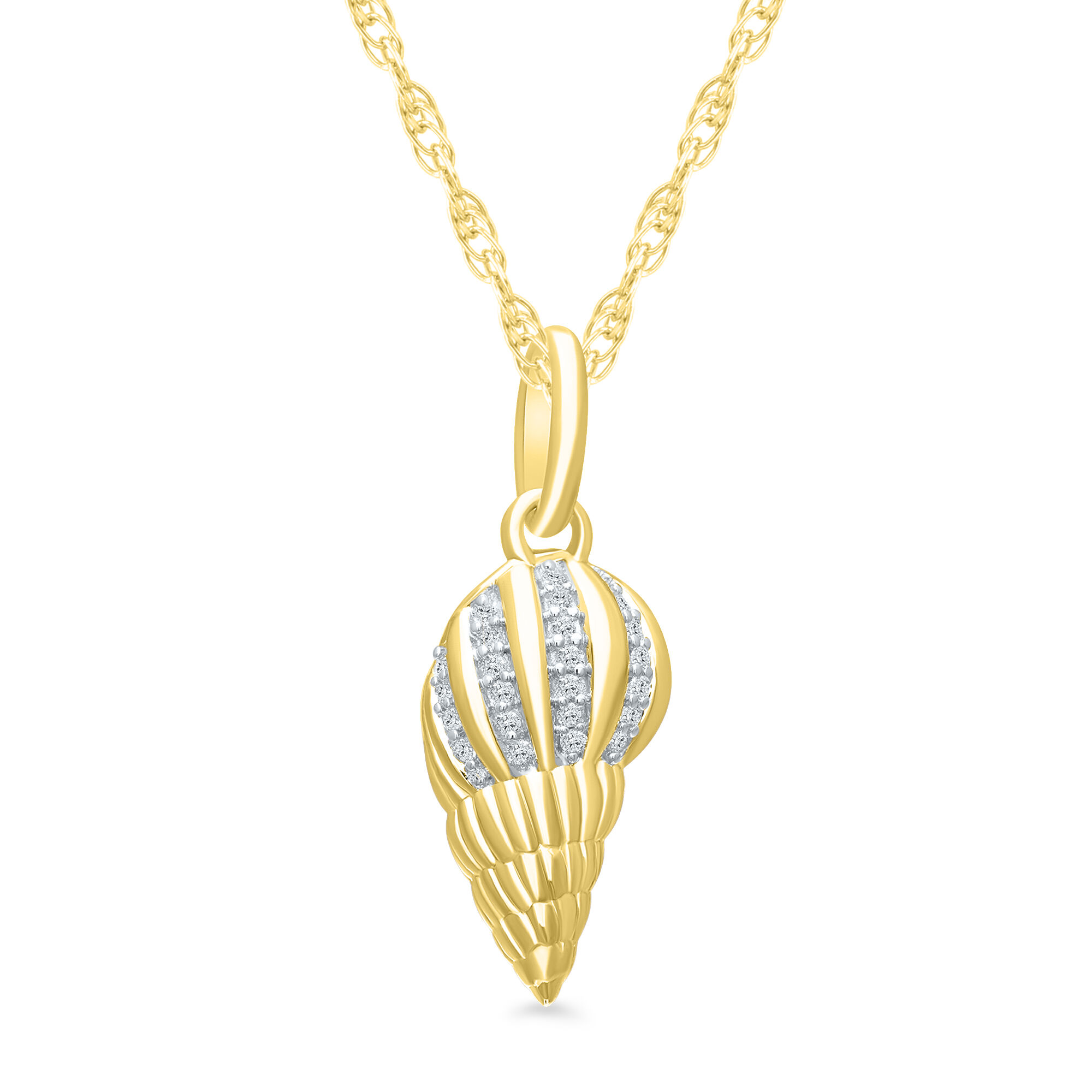 10K Yellow Gold Conch Shell Pendant with Diamond Accents - Stylish and ...