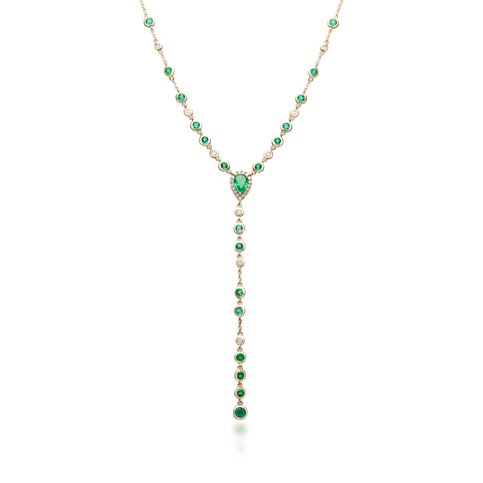 Bezel-Set Emerald and Diamond Drop Necklace