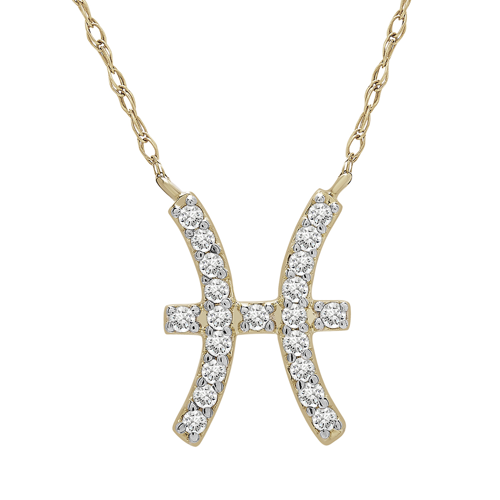 Zodiac Necklace with Diamonds in 10K Yellow Gold