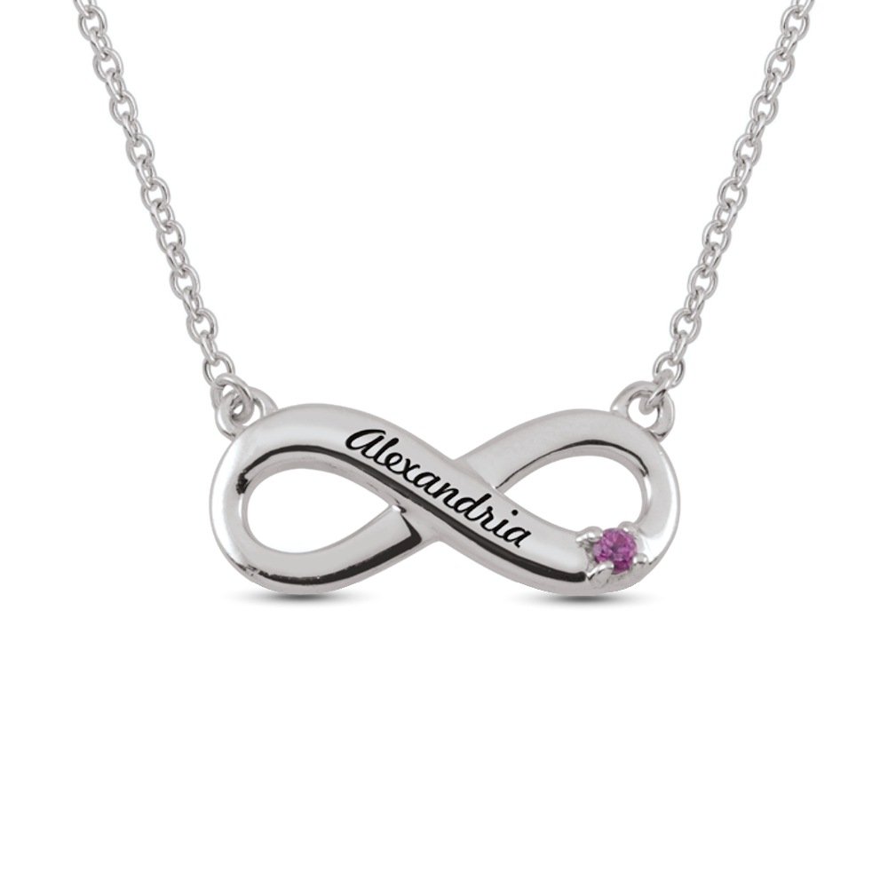 Custom Gemstone Infinity Pendant with Personalized Engraving