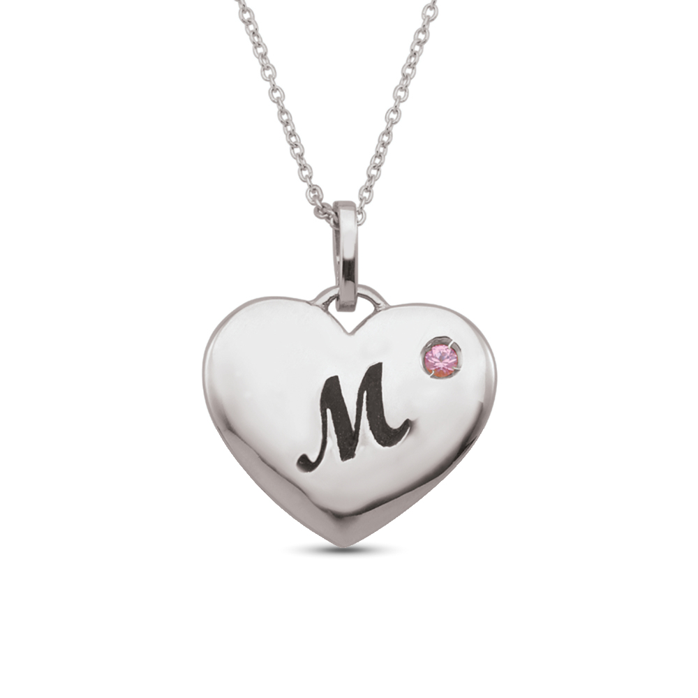 Heart-Shaped Initial Pendant with Custom Gemstone