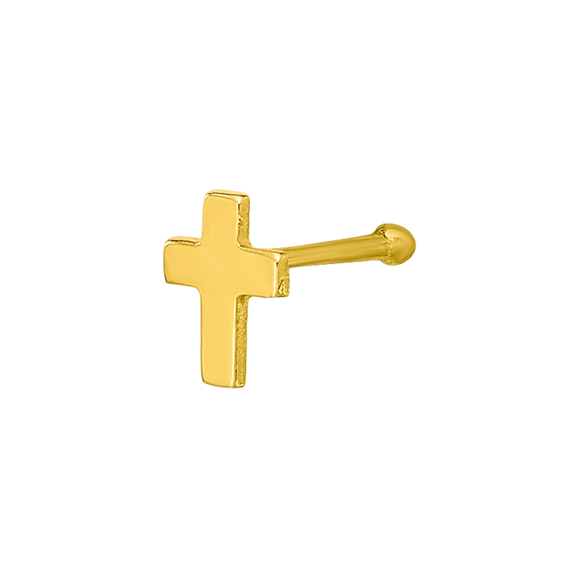 Polished Cross Nose Stud in 14K Yellow Gold, 22 Gauge