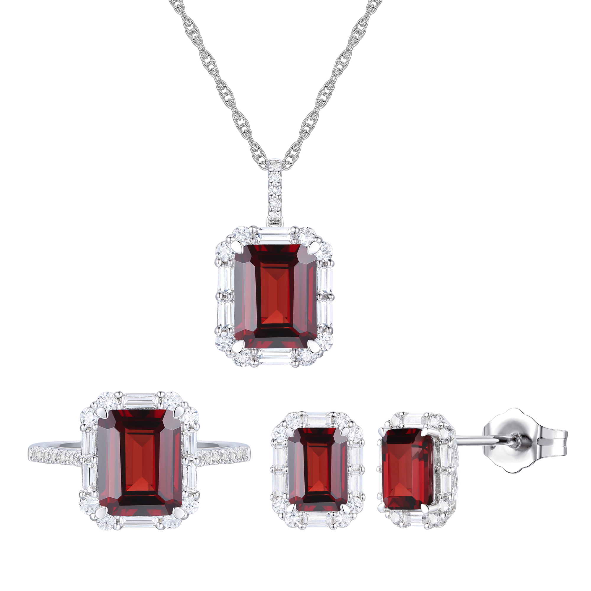 Garnet & Lab-Created White Sapphire Ring, Earring, & Pendant Set in ...