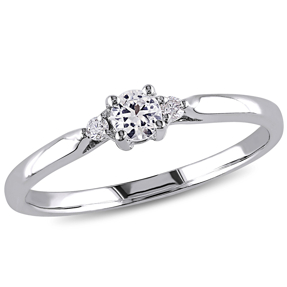 Lab Created White Sapphire & Diamond Ring in Sterling Silver | Helzberg ...