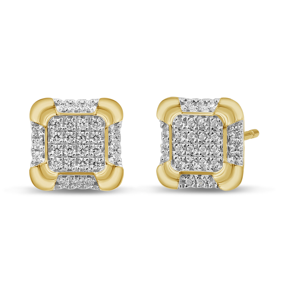 Square Diamond Cluster Stud Earrings in 10K Yellow Gold
