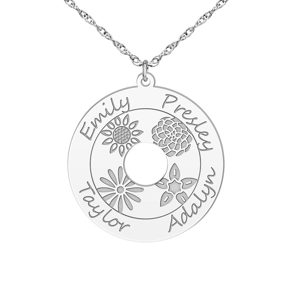 Personalized Engraved Flower Pendant with Custom Gemstone