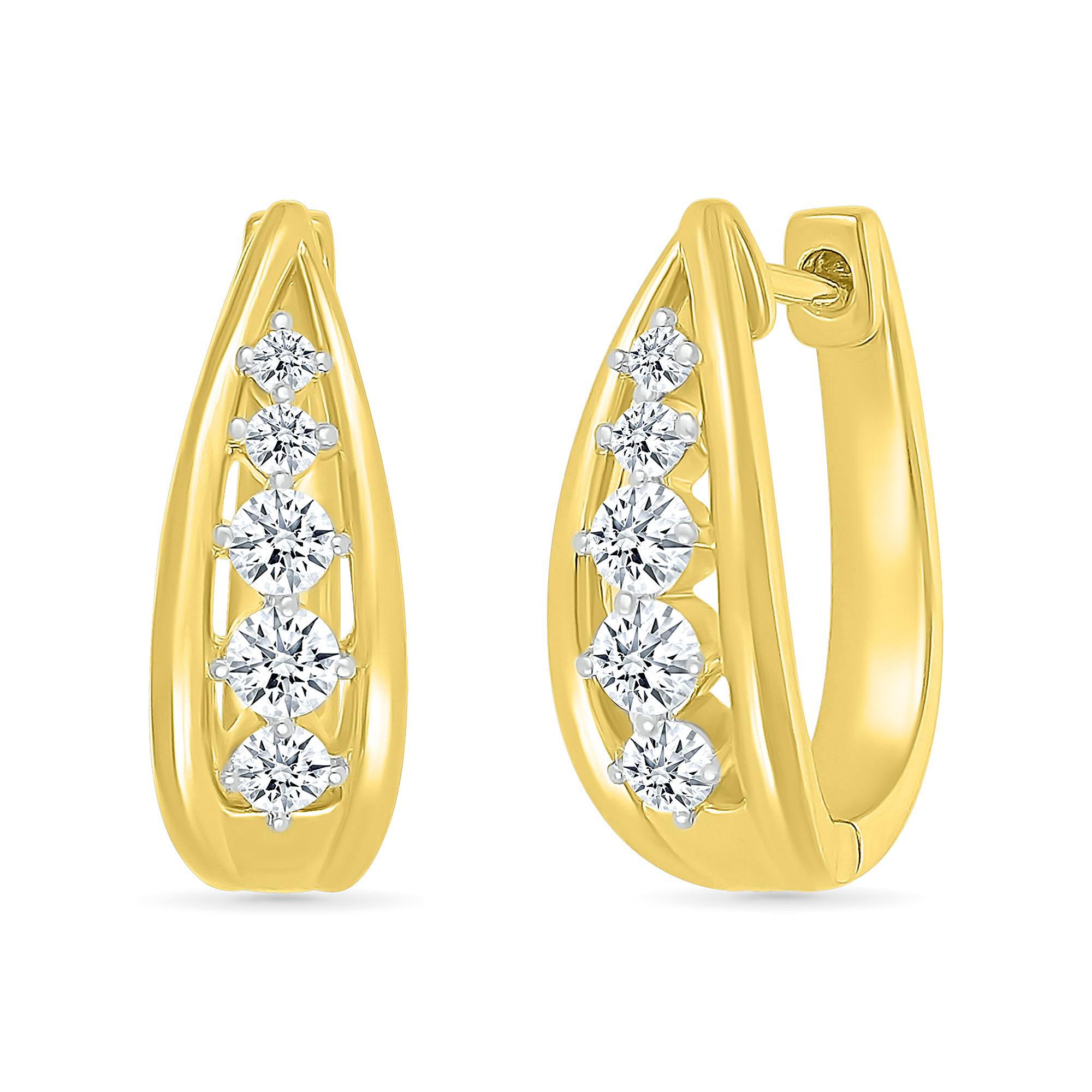 Diamond Graduated Oval Hoop Earrings in 10K Yellow Gold