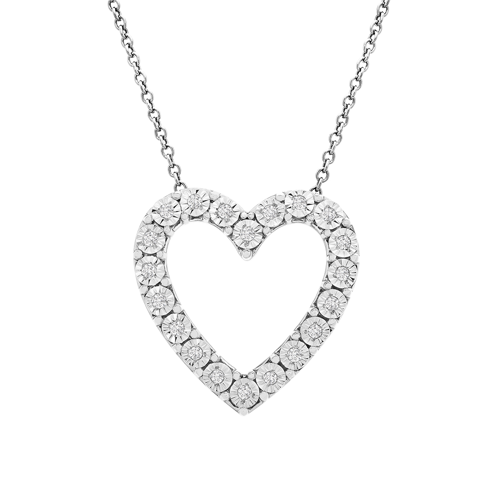 Diamond Open Heart Pendant in Sterling Silver