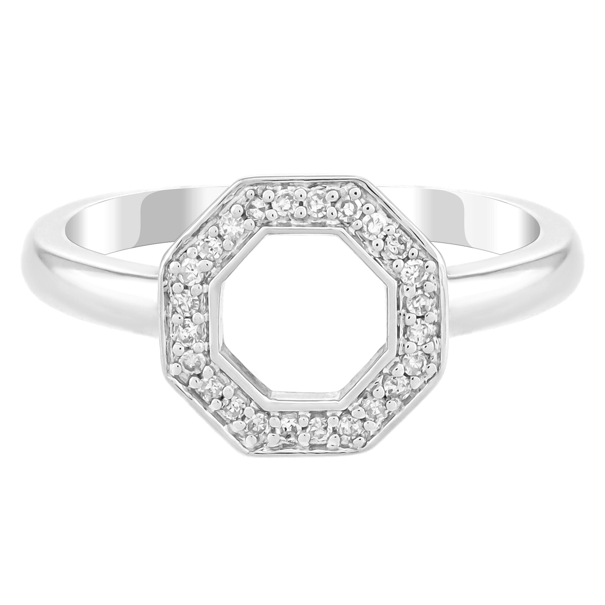 Diamond Open Octagon Ring in Sterling Silver