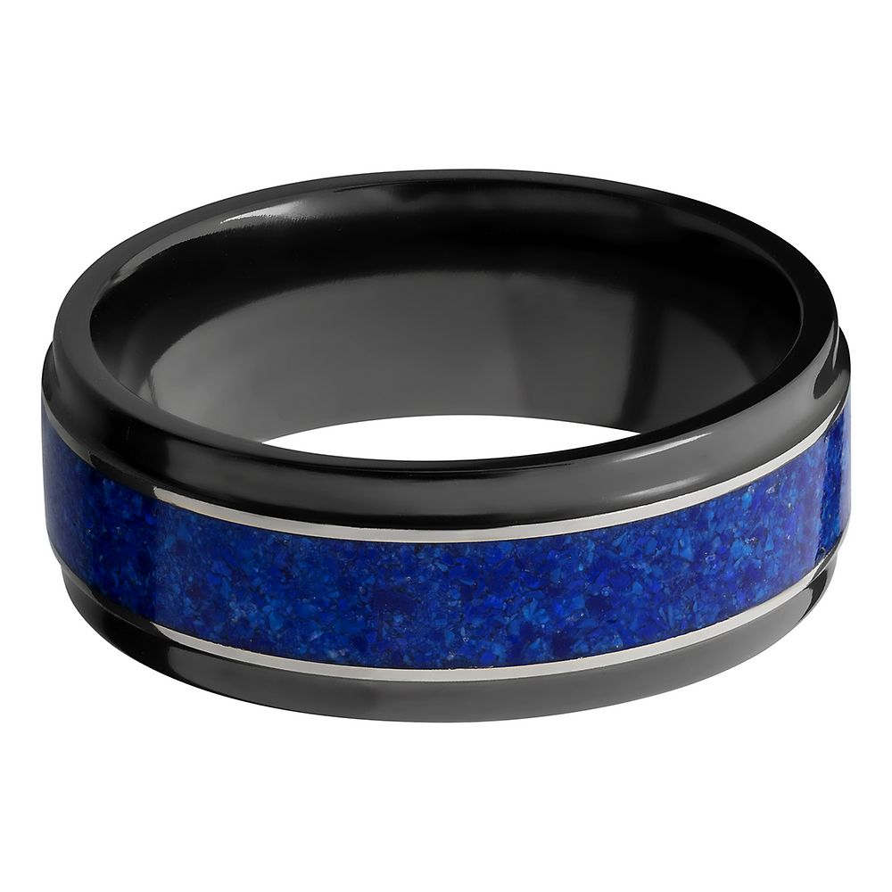 Lashbrook® Men's Lapis Inlay Band in Black Zirconium, 8MM | Helzberg ...