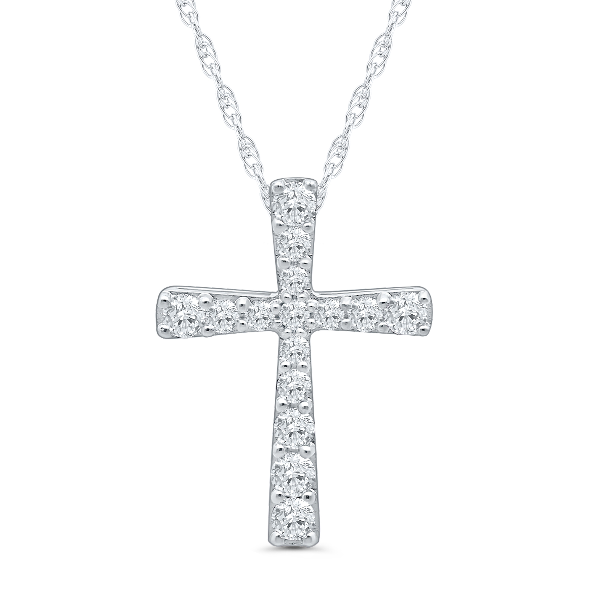 Diamond Flared Cross Pendant in 10K White Gold (1/4 ct. tw.)