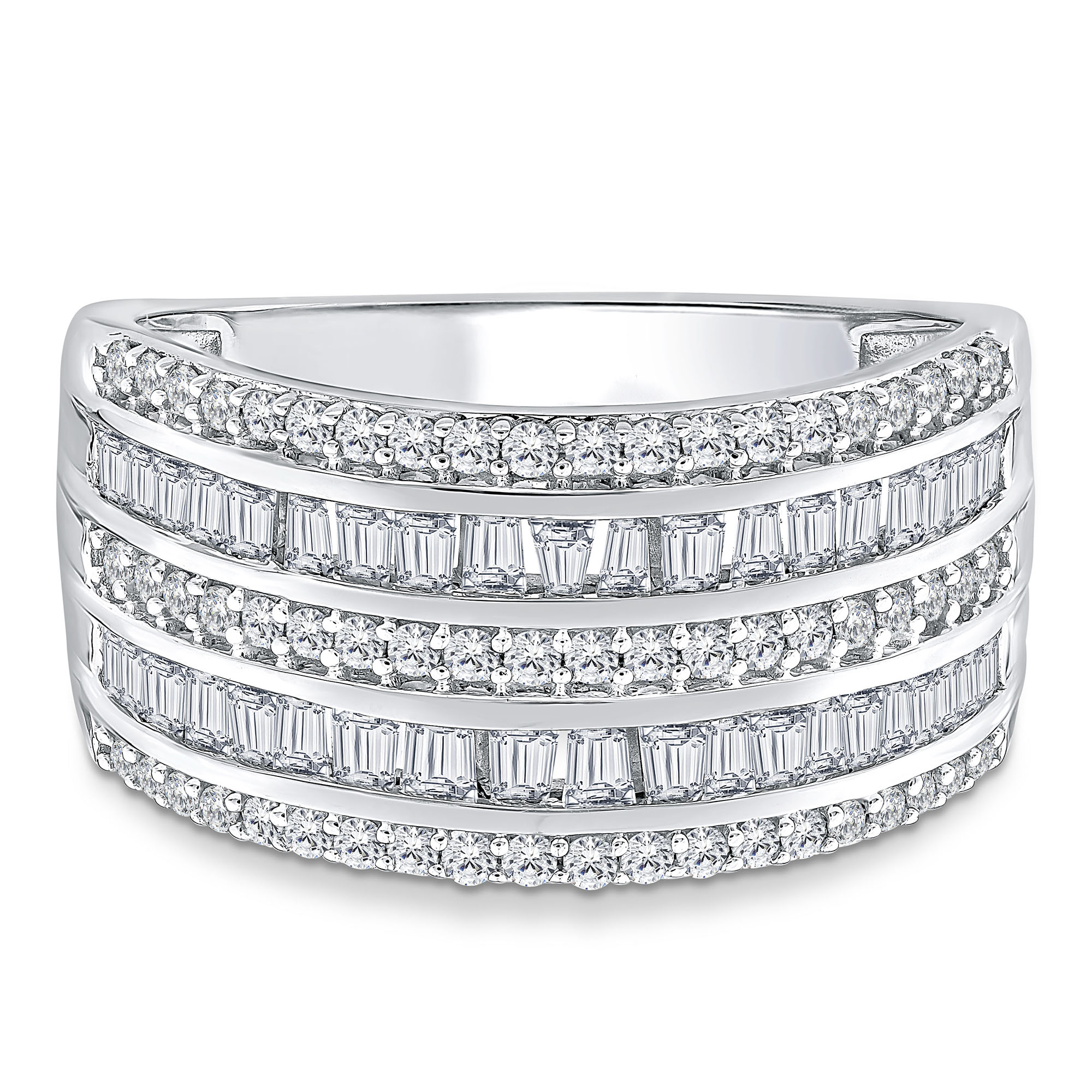 Round and Baguette Multi-Row Diamond Band in 14K Gold