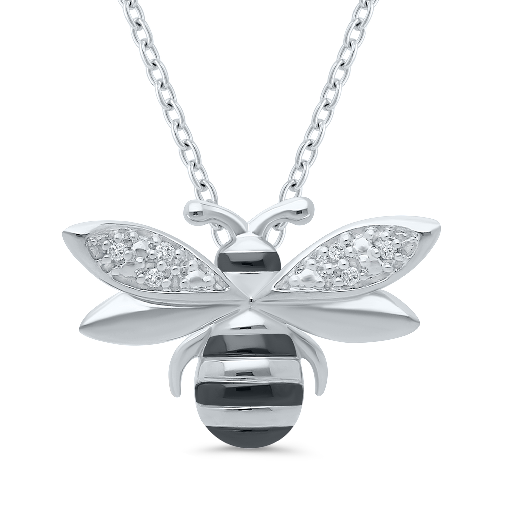 Sterling Silver Bee Pendant with Diamonds