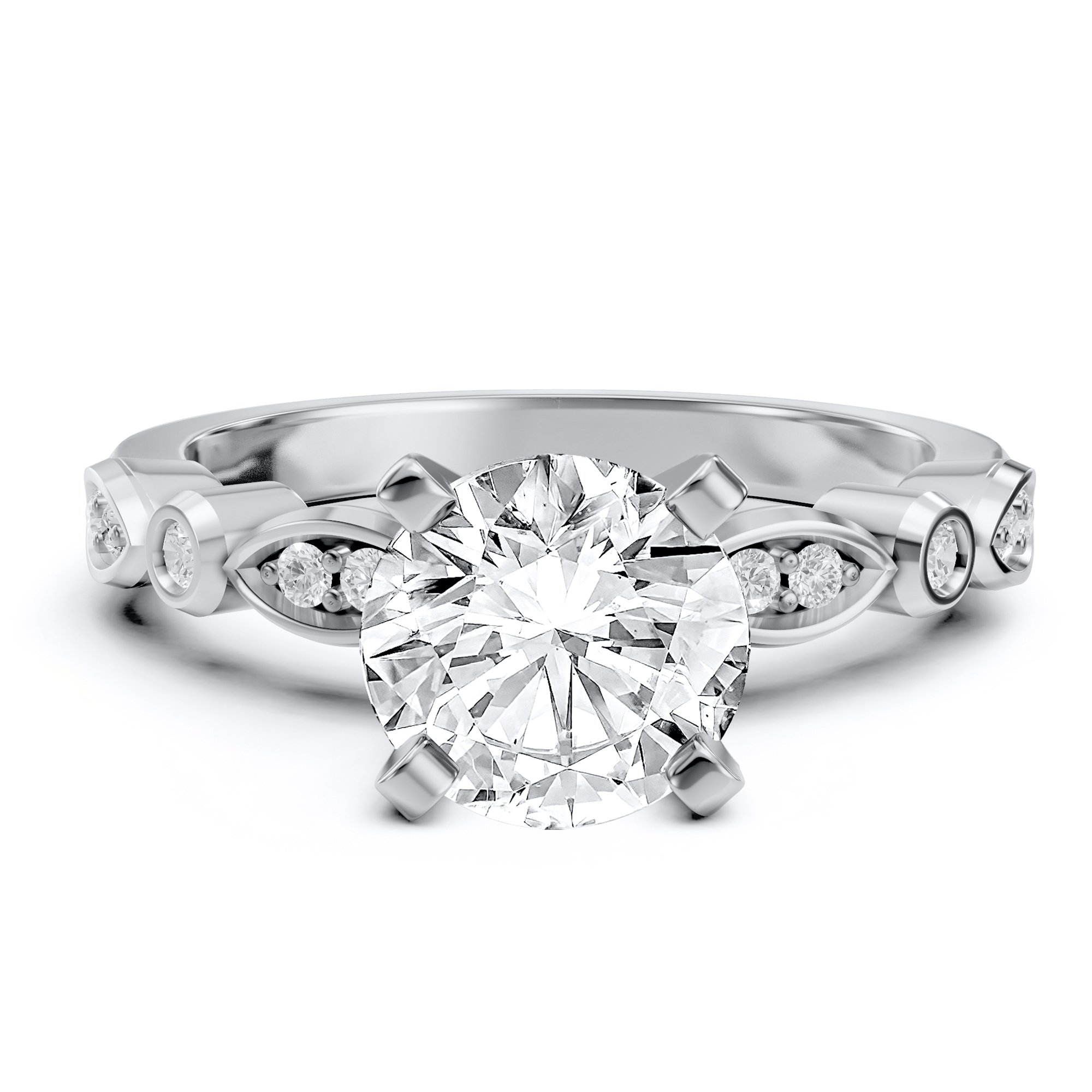 Round-Cut Milgrain Diamond Accent Semi-Mount Engagement Ring in 14k ...