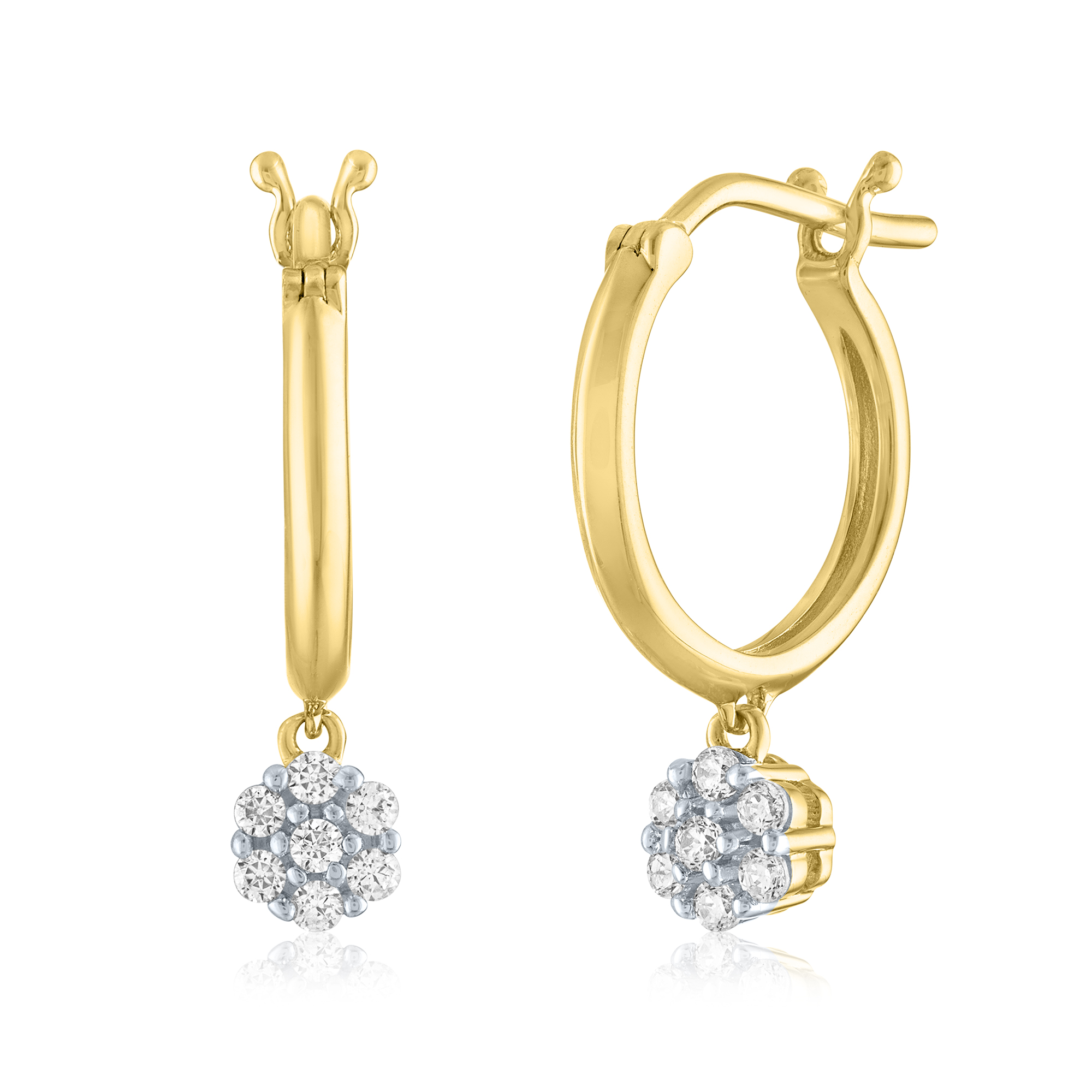 Mirabela® Cluster Diamond Dangle Hoop Earrings in 10K Yellow Gold