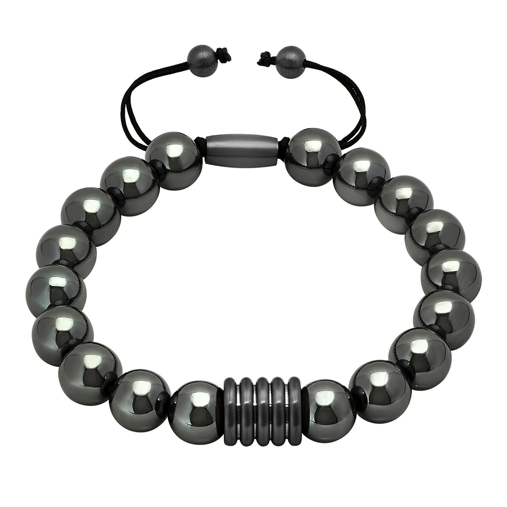 Men's Grey Hematite Beaded Bolo Bracelet in Stainless Steel | Helzberg Diamonds